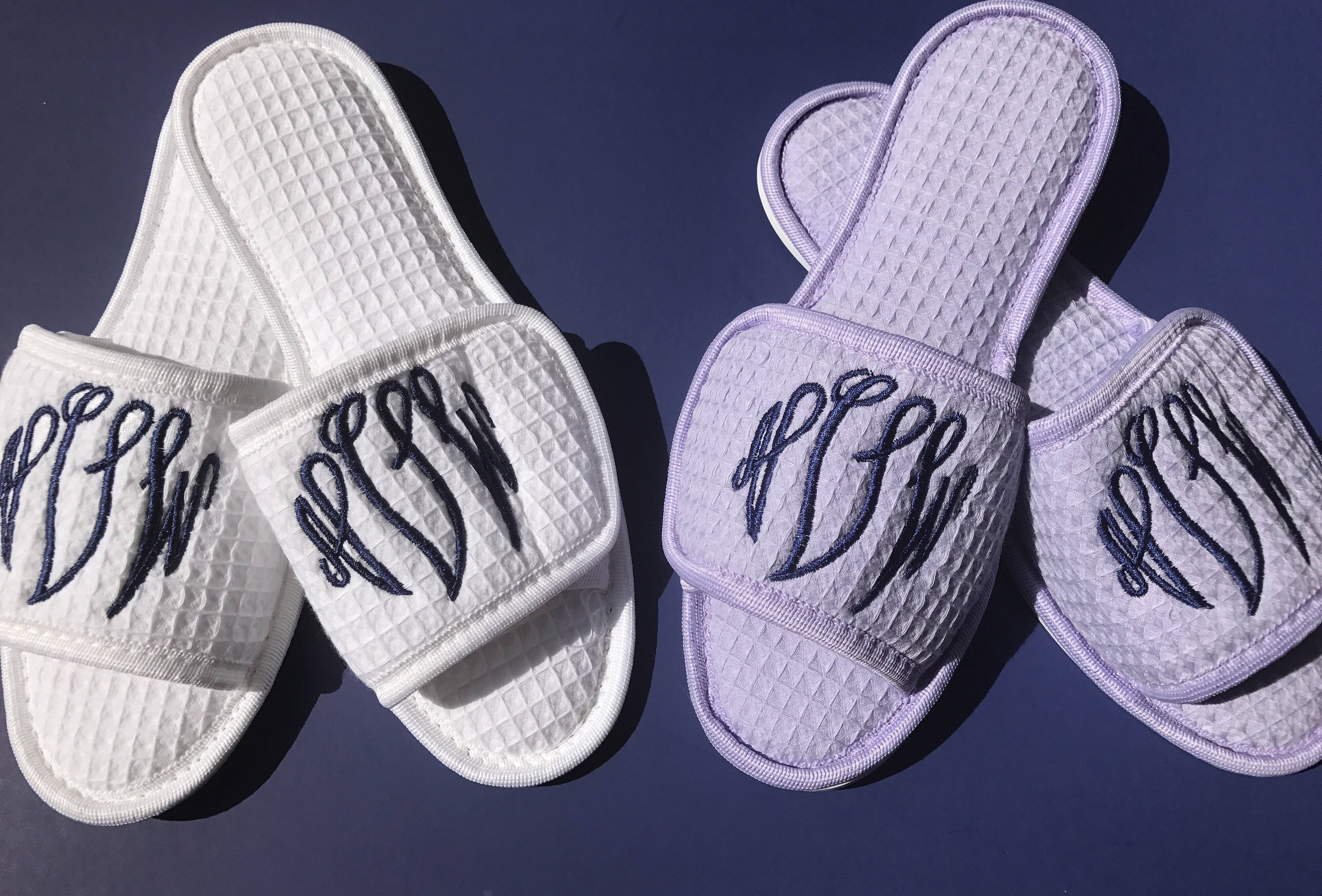 Monogrammed Spa Shoes / Bride Slippers / Cotton Waffle | Etsy