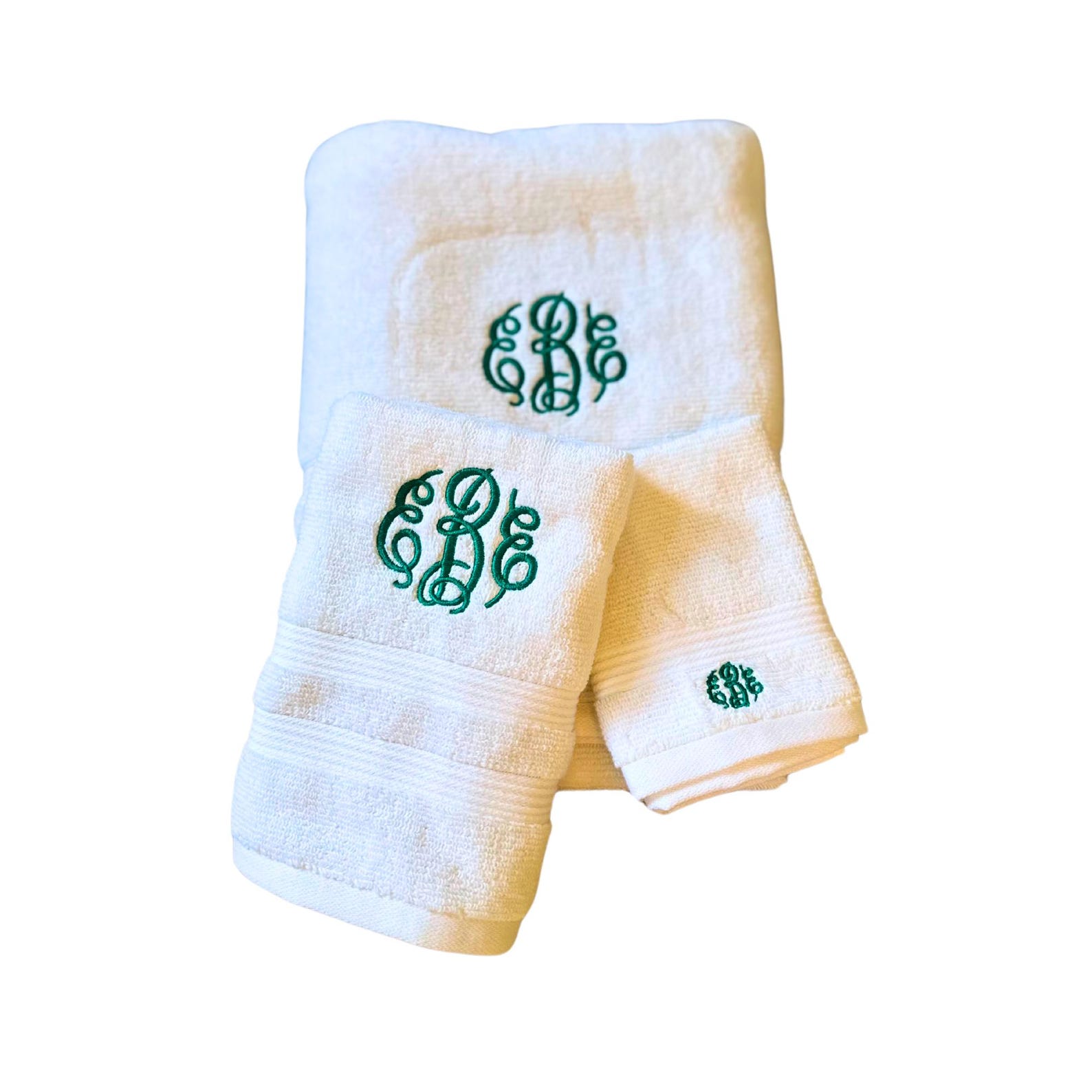 Monogrammed Bath Towels - Personalized Towel Set - Embroidered White ...