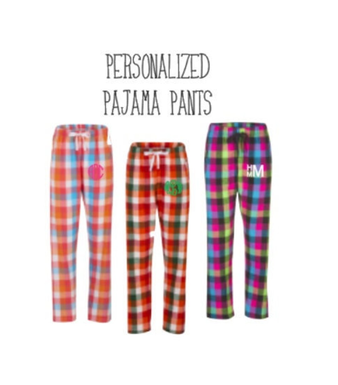 Personalized Pajama Pants Monogrammed Plaid Pajama Bottoms Custom