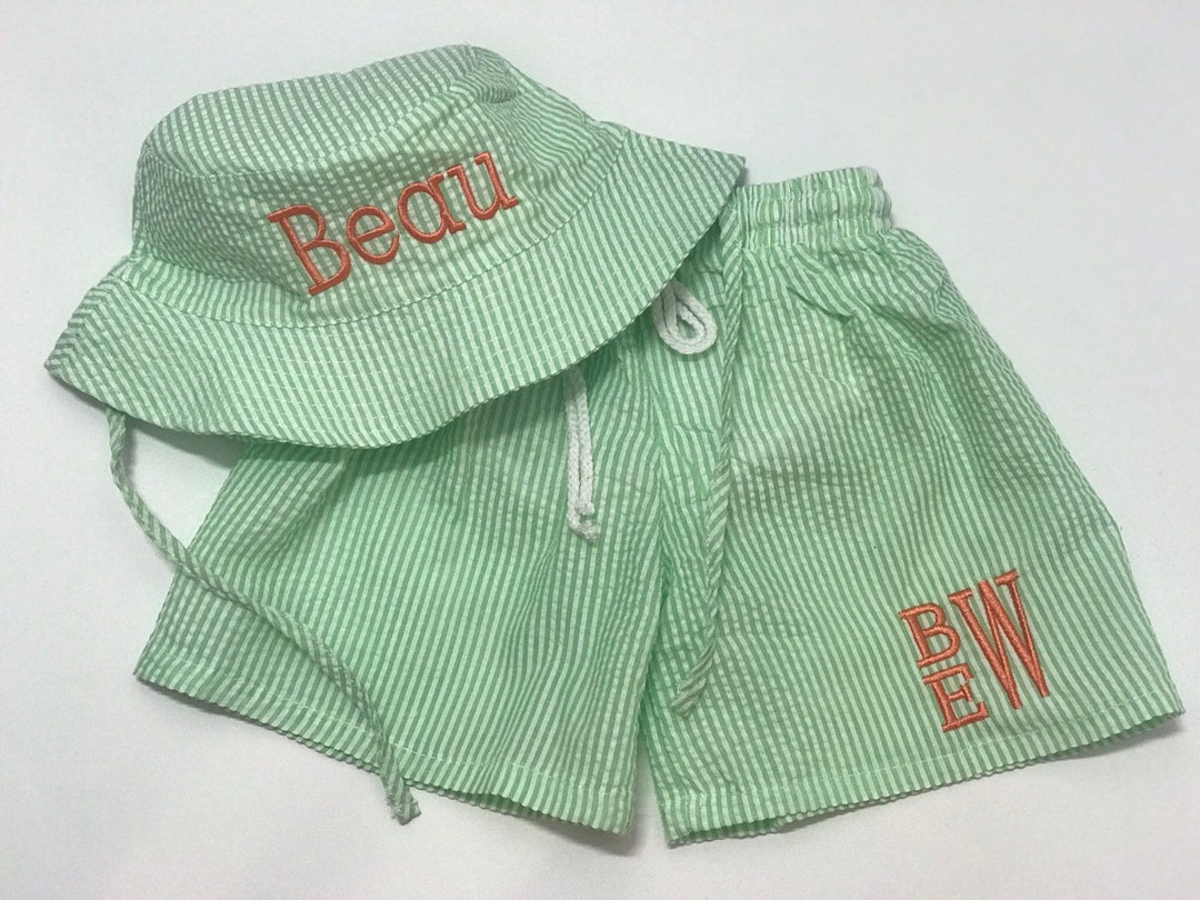 Personalized Boy Swimsuit and Bucket Hat / Boy's Sunhat and Swim Short ...