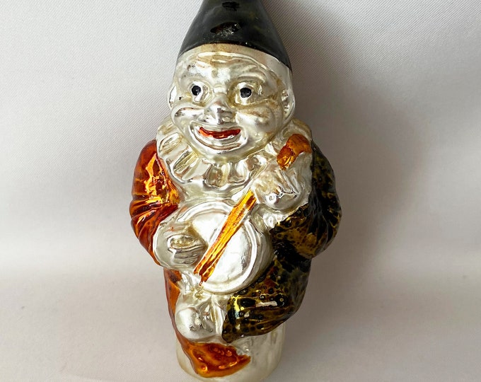 Vintage Mercury Glass Ornament Clown Playing Banjo on a Stump Large ...