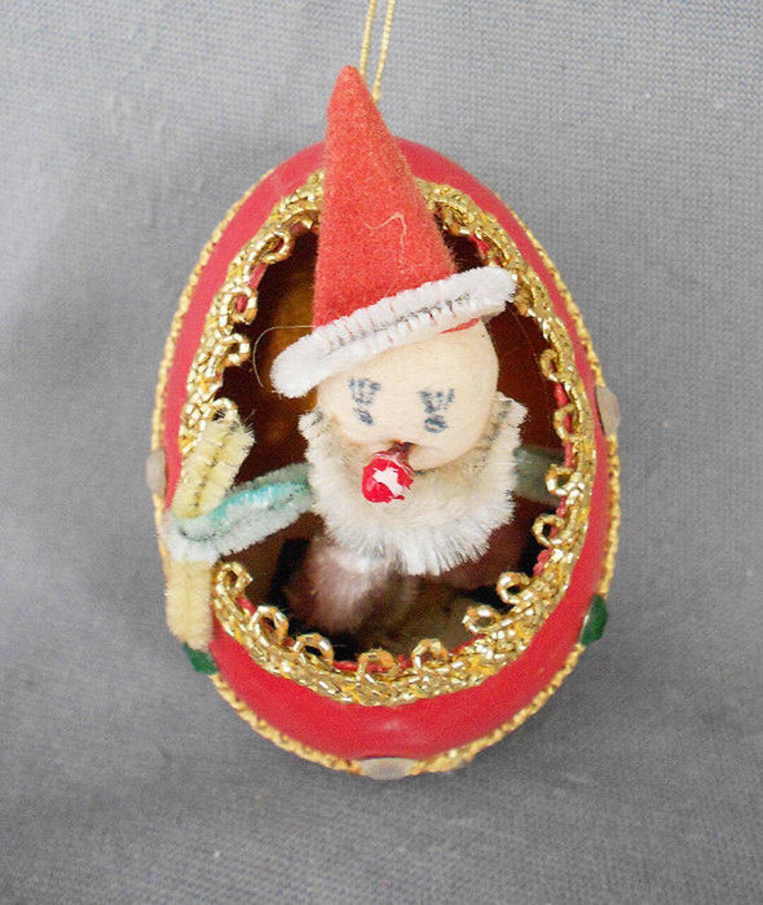 Vintage Indent Diorama Christmas Ornament Santa Egg Art Clown Handmade ...