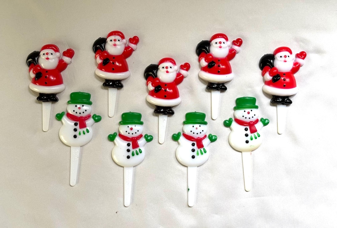 Vintage Christmas Cupcake Picks, Santa and Snowman, 1999 Bakery Crafts ...