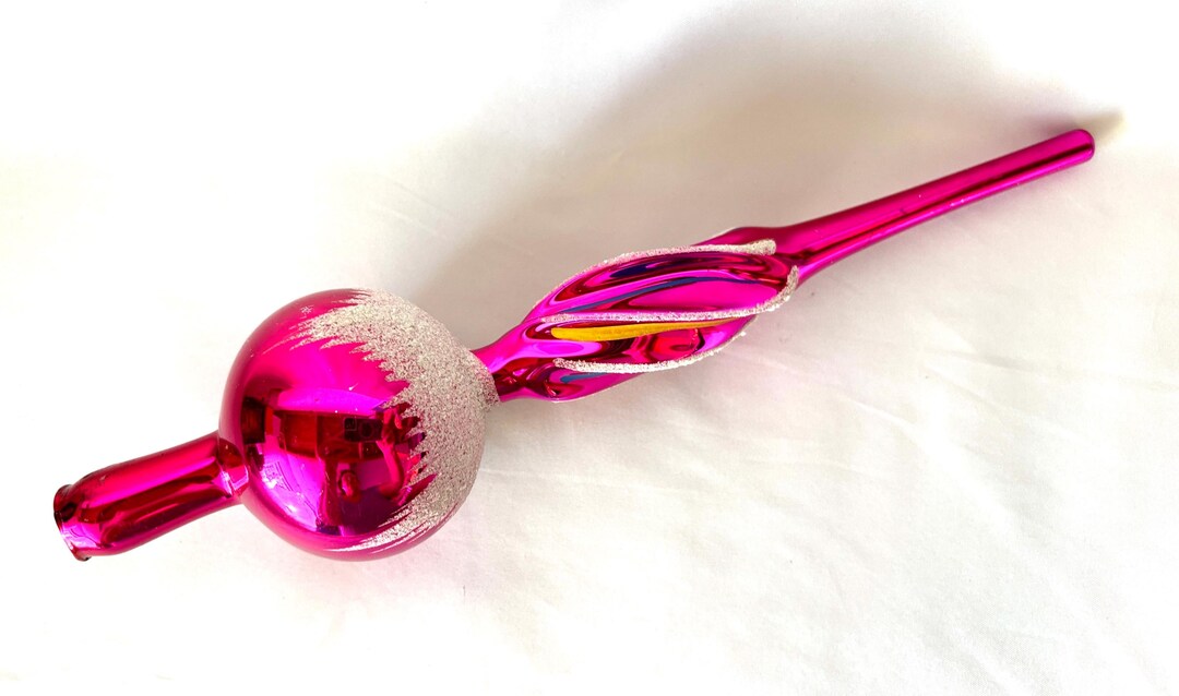 Vintage Large 11" Fluted Glass Tree Topper Magenta Snow Cap Spiral ...