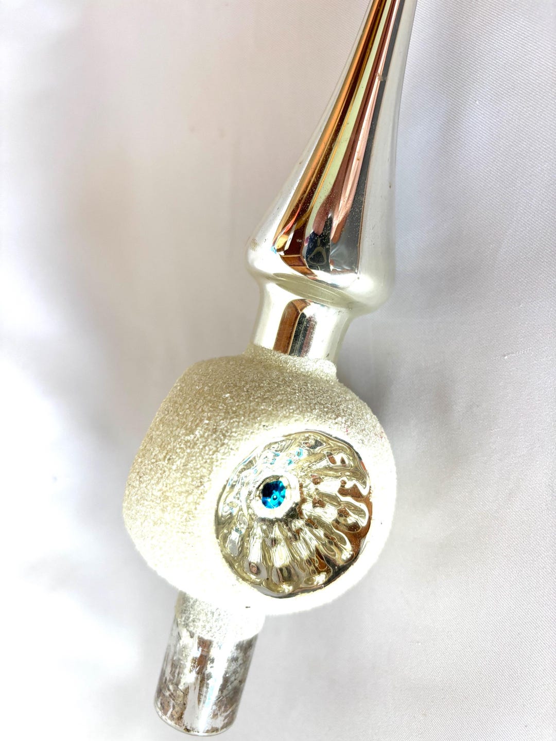 Large Triple Indent Glass Tree Topper 10.5 Vintage German Silver Mica ...