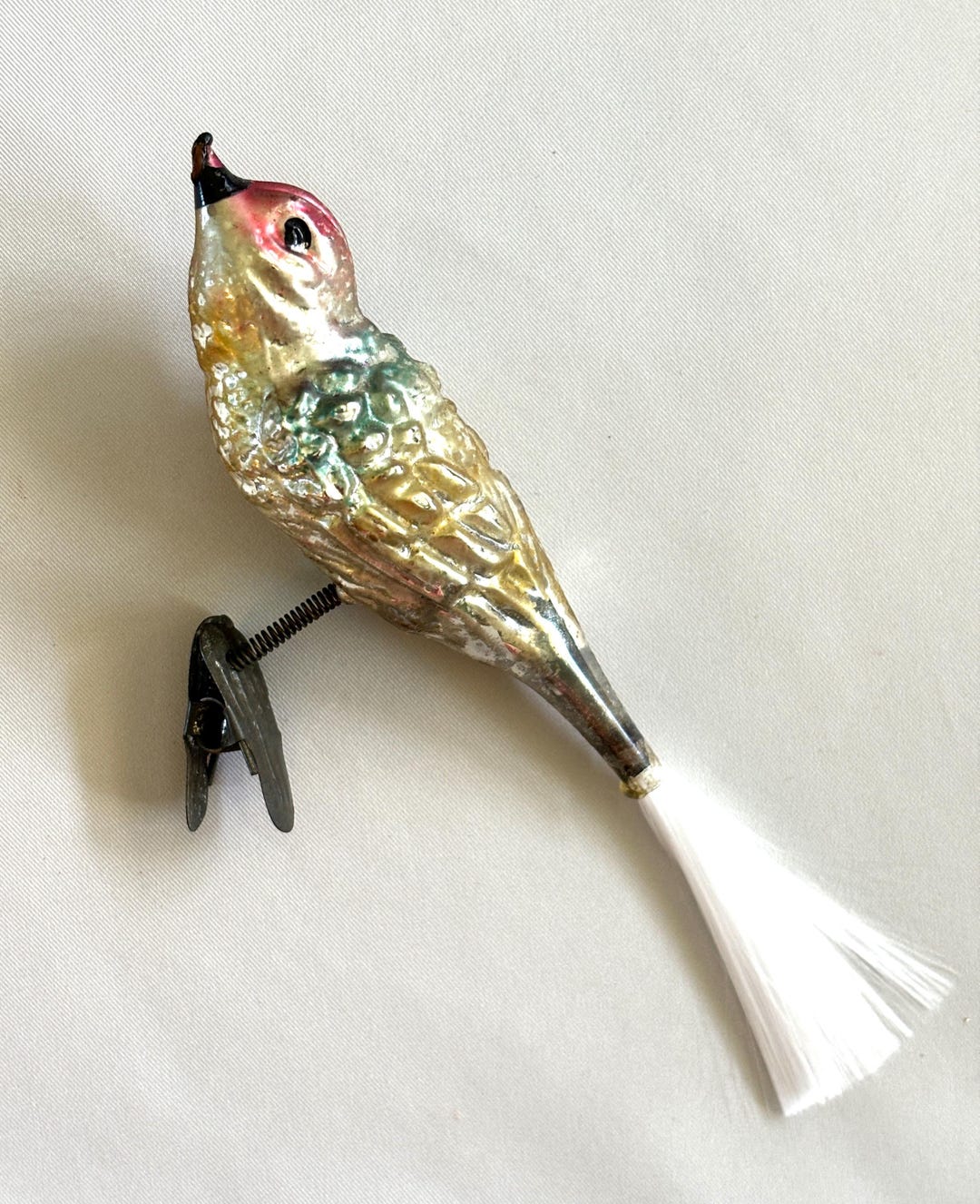 1920s Glass Bird Ornament Clip on Multi Color Songbird Vintage Bird ...