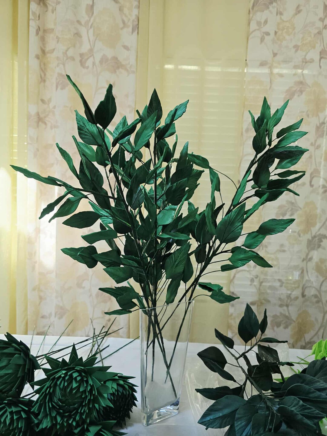 Tall Foam Greenery Stem: Hand-sculpted Leaf & Bloom Decor (2.5-3 Ft ...