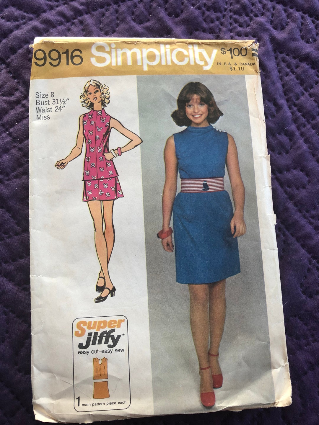 Simplicity Super Jiffy Dress Pattern Size 8 Junior Waist 24 Complete so ...