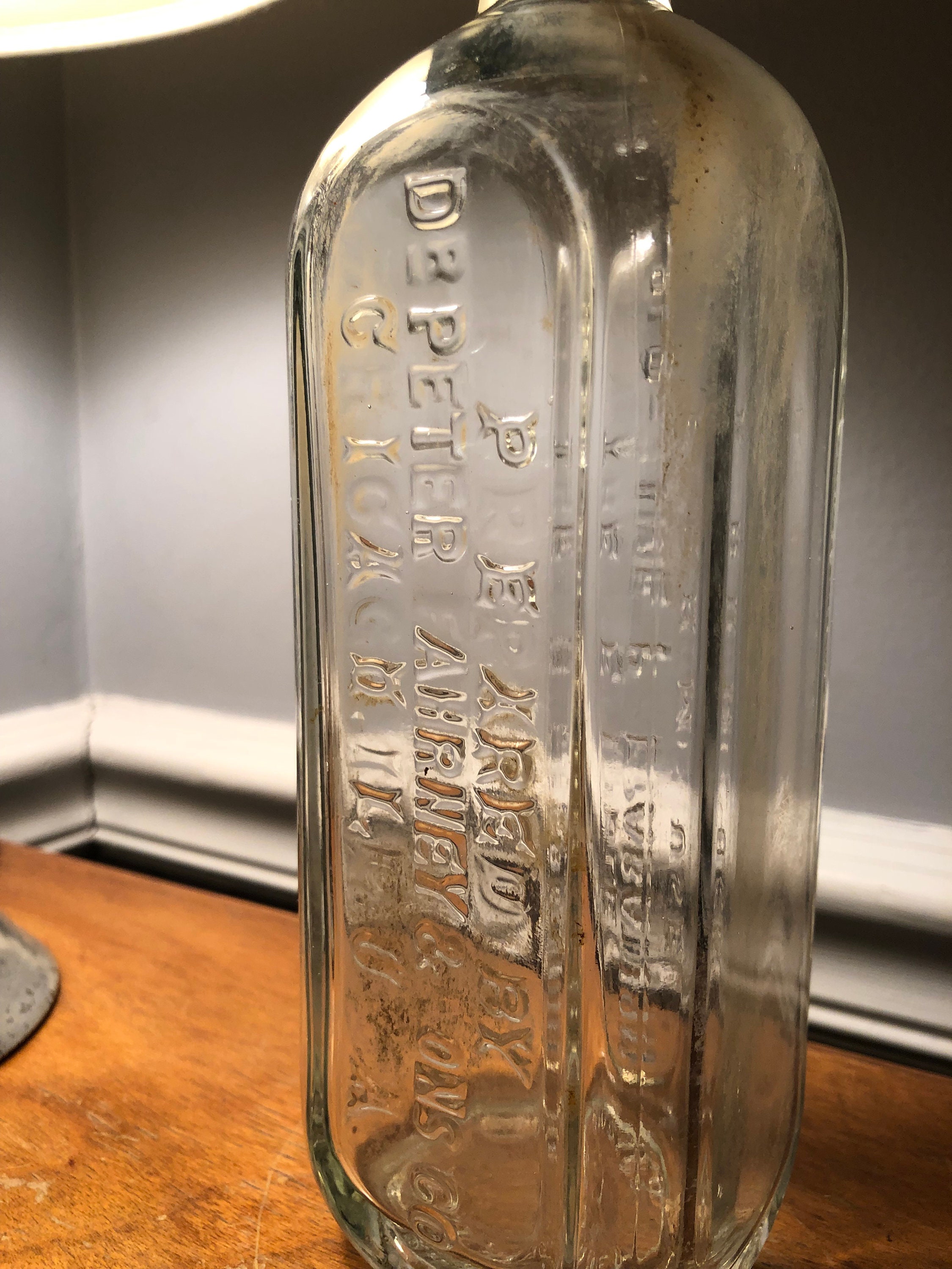 Vintage Clear Glass Apothecary 7 Inches Bottle Embossed Dr Peter ...