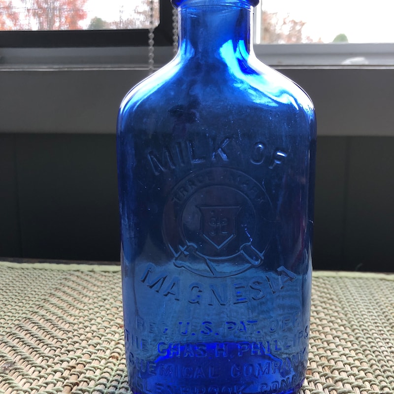 Vintage Milk of Magnesia Blue Glass Bottle - Etsy