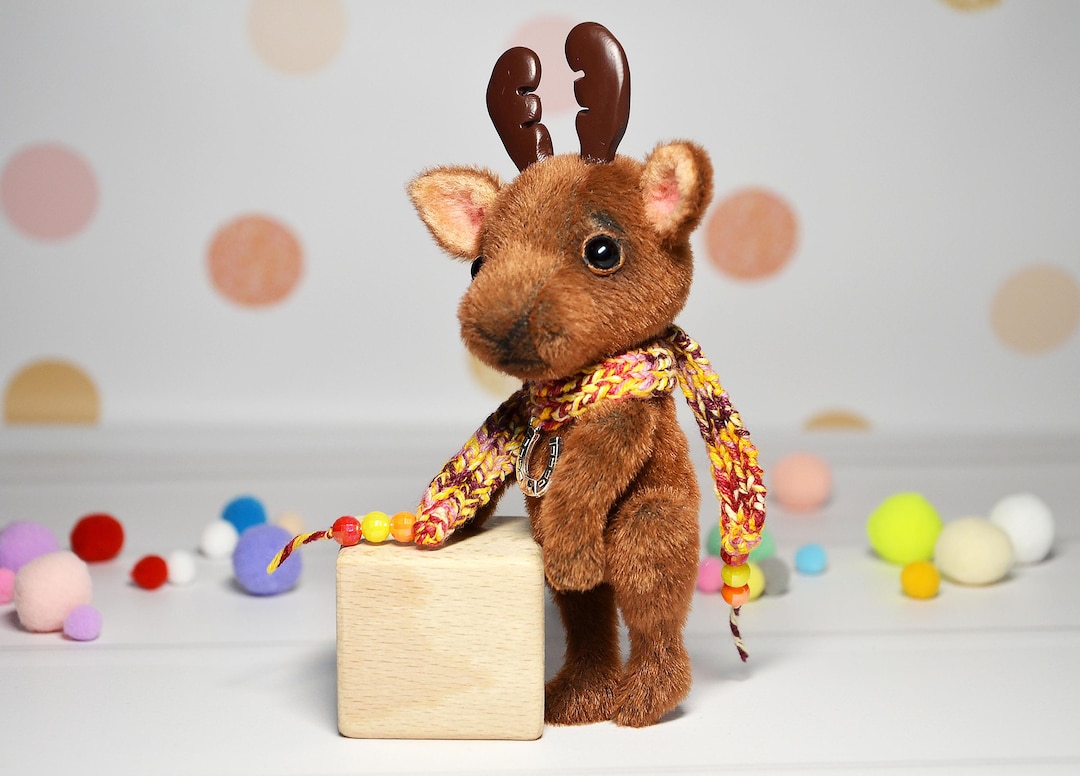 Handmade Moose Plush, Mini Jointed Teddy Toy, OOAK Stuffed Animal, Cute ...