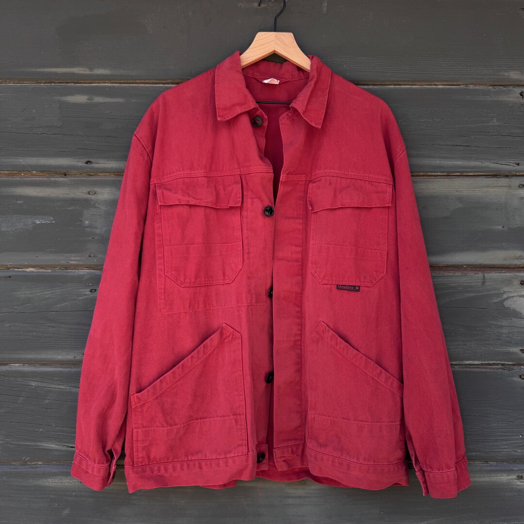 Vintage Red European German French Style Cotton Chore Workwear Jacket ...