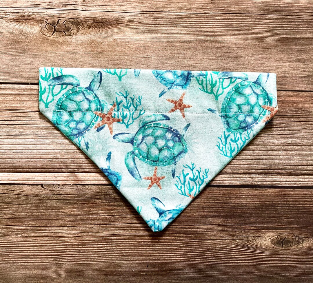 Sea Turtle Dog Bandana, Personalized Bandana, Leather Name Tag, Beach ...