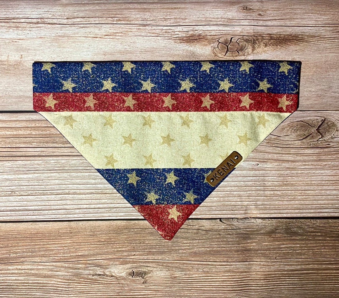 Antique Flag Bandana, Personalized Bandana, Leather Name Tag, Patriotic ...