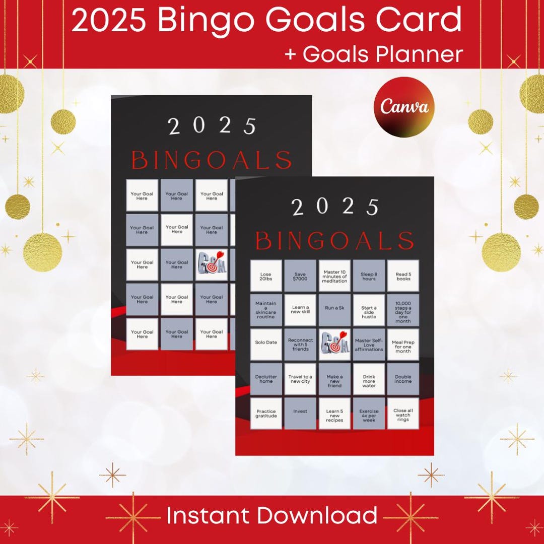 2025 Bingo Goals Card | Red Bingo Card | Goal Planner | New Year ...