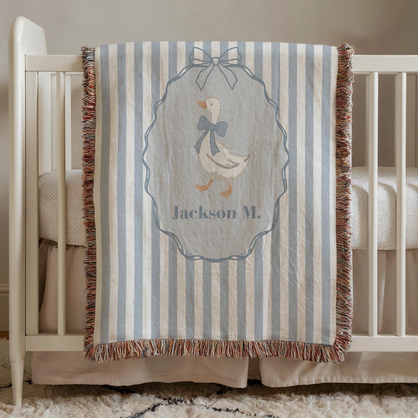 Personalized Baby Blanket Lines Pattern Nursery Decor Goose Woven ...