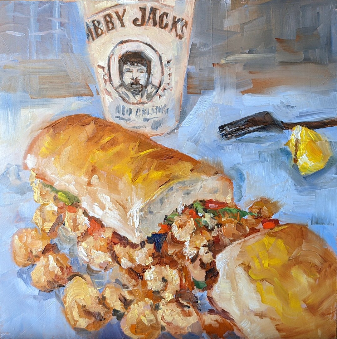 Shrimp Po-boy Oil Painting, Crabby Jacks, New Orleans Kitchen Art - Etsy
