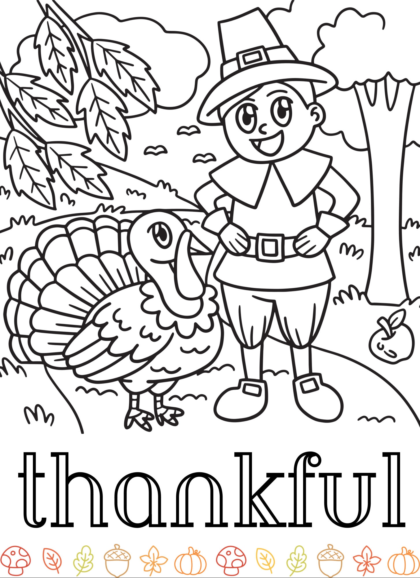 Easy Kids Thanksgiving Coloring Pages - Etsy