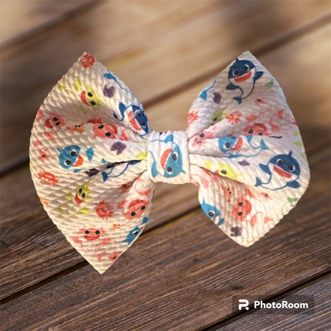 Baby Shark Inspired Bow - Baby Shark Clip Bow - Baby Shark Headwrap ...