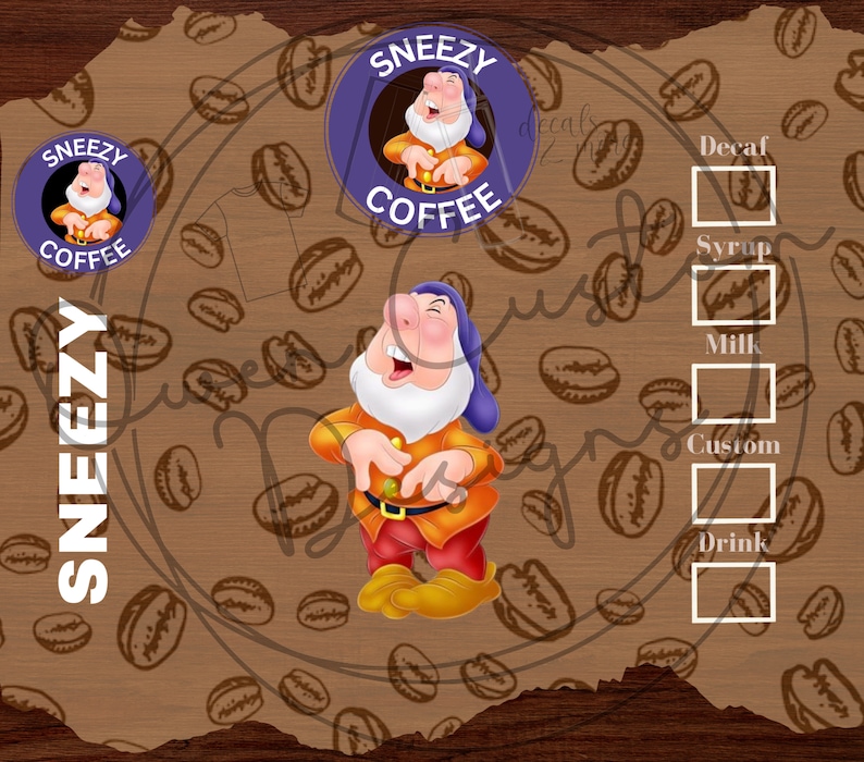 Sneezy Coffee Tumbler Design | Seven Dwarfs Coffee Wrap | 20 Oz Skinny ...