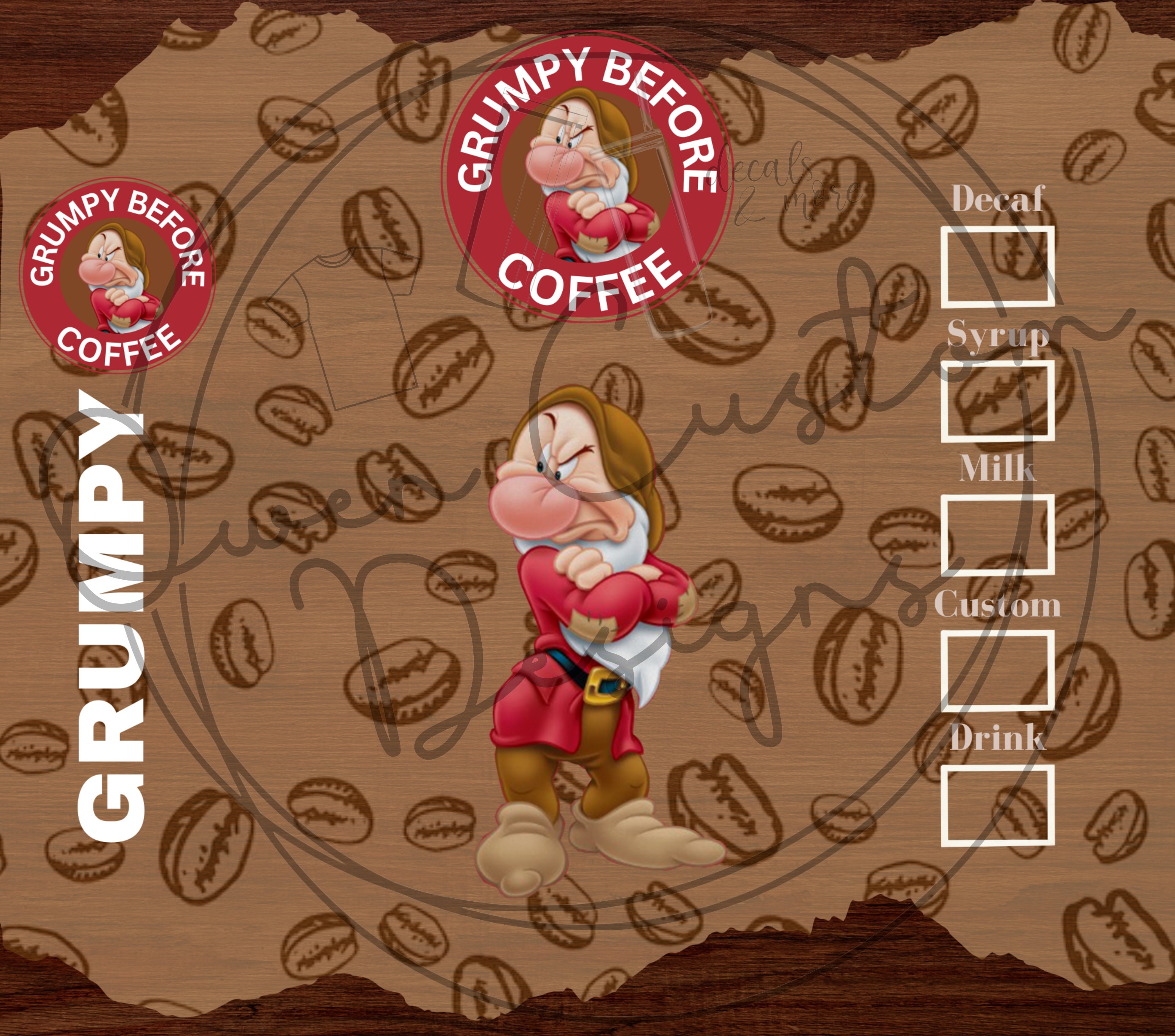 Grumpy Before Coffee Tumbler Design | Seven Dwarfs Coffee Wrap | 20 Oz ...