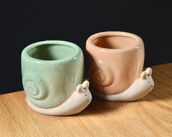 Set of 8 French Vintage Handmade Stoneware Snail Pots. Ceramic Snail ...