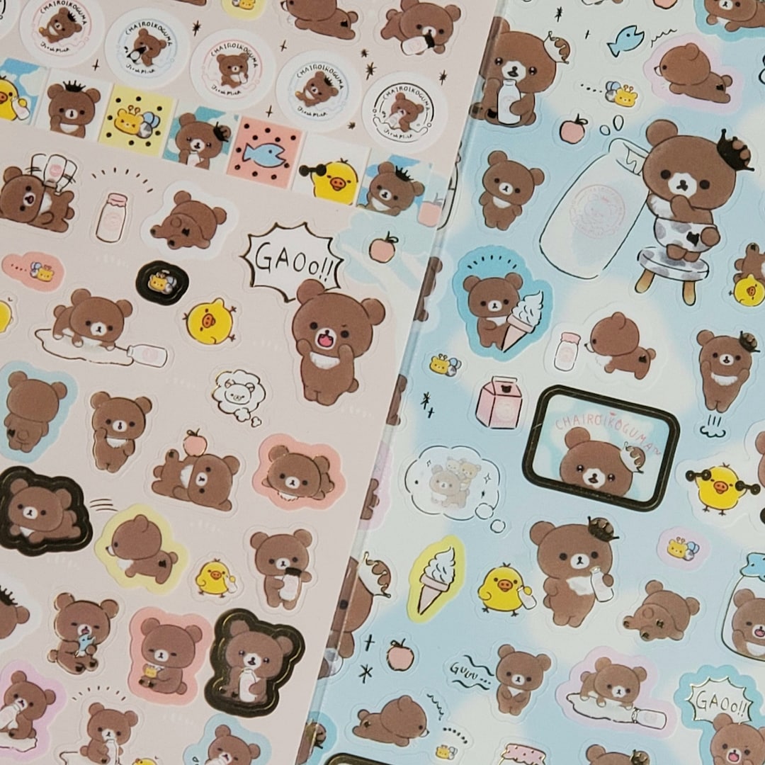 San-x Rilakkuma Chairoikoguma Milk Sticker Sheet LOT (2) Stickers Japan ...