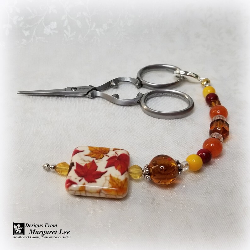 Candy Corn & Fall Leaves Scissor Fobs / Beads / Cross Stitch Accessory ...