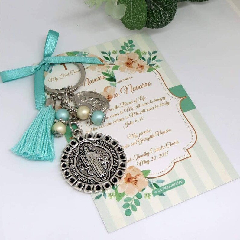 Souvenirs para Bautismo y Primera Comunión Tarjeta estampita con llavero - Etsy España