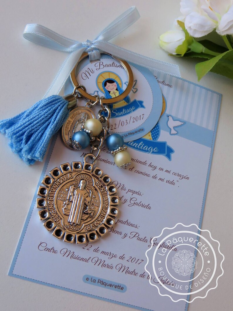 Souvenirs para Bautismo y Primera Comunión Tarjeta estampita con llavero - Etsy España