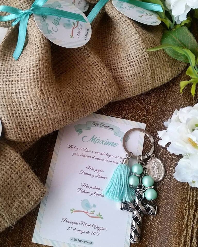 Souvenirs para Bautismo y Primera Comunión: Bolsita de arpillera con llavero y tarjeta. - Etsy ...