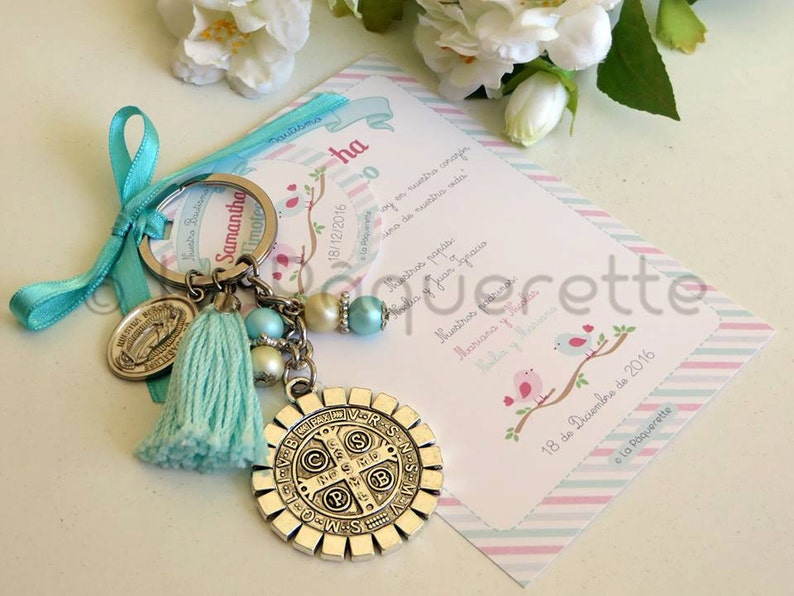 Souvenirs para Bautismo y Primera Comunión Tarjeta estampita con llavero - Etsy España