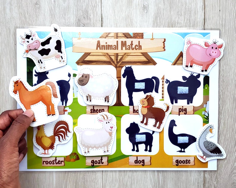 Animal Matching Game, on the Farm Busy Book Printable Worksheet for ...
