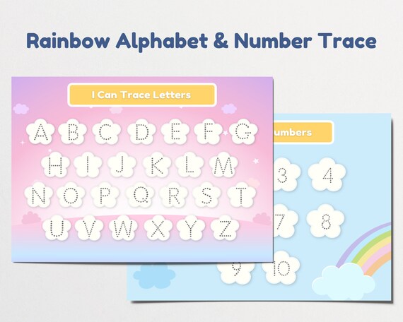 Printable Alphabet Tracing Worksheets With Rainbow for | Etsy
