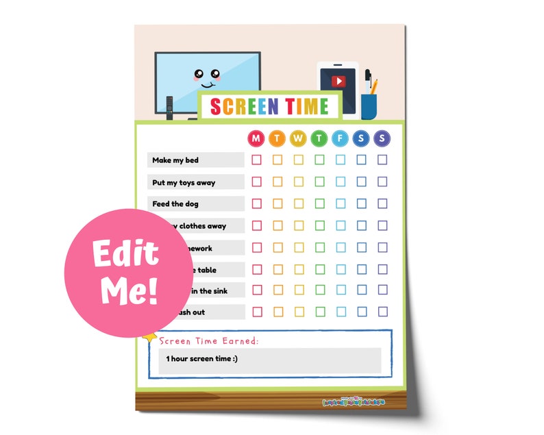 Screen Time Checklist, Technology Tracker, Printable Resonsibility ...