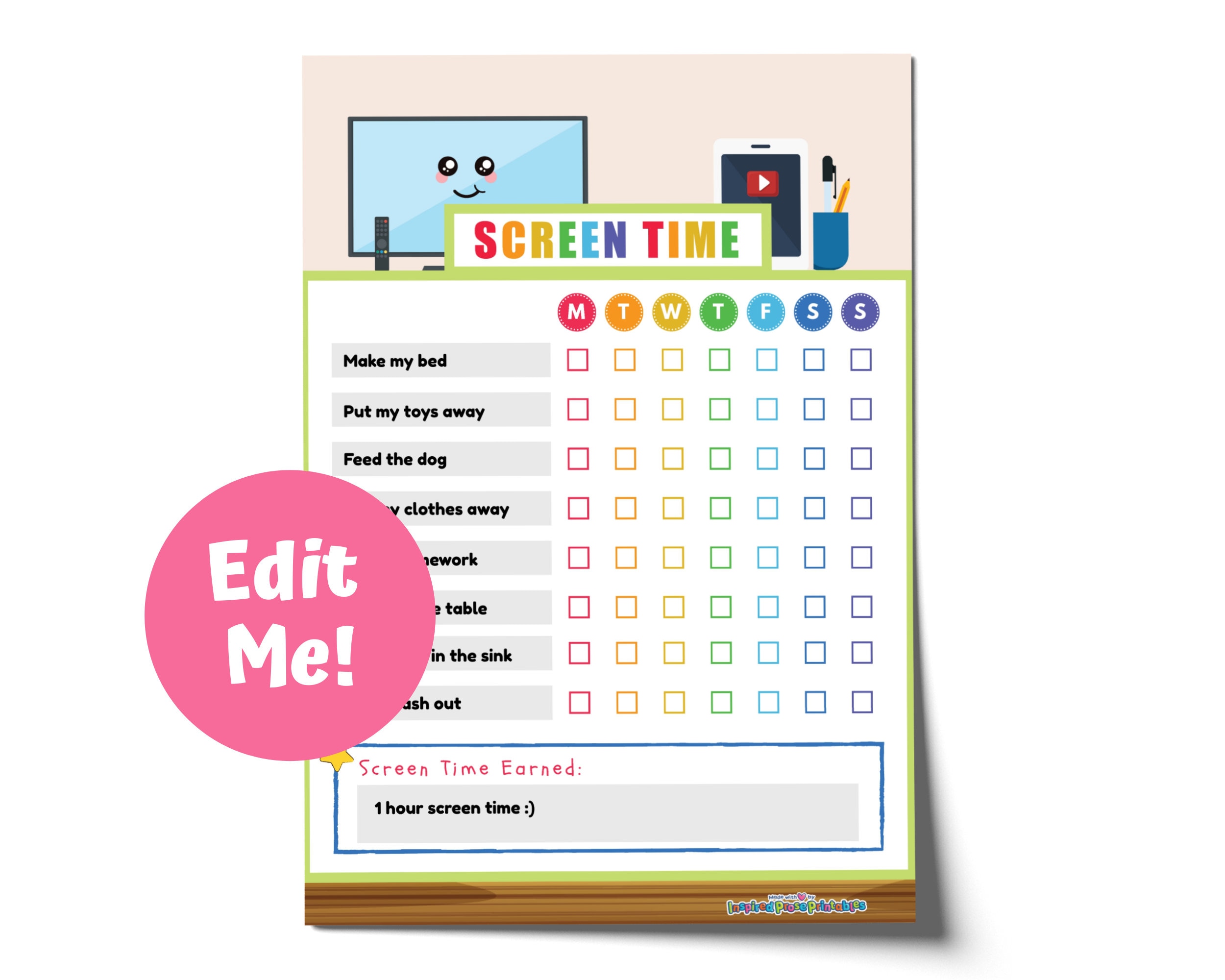 Screen Time Checklist, Technology Tracker, Printable Resonsibility ...