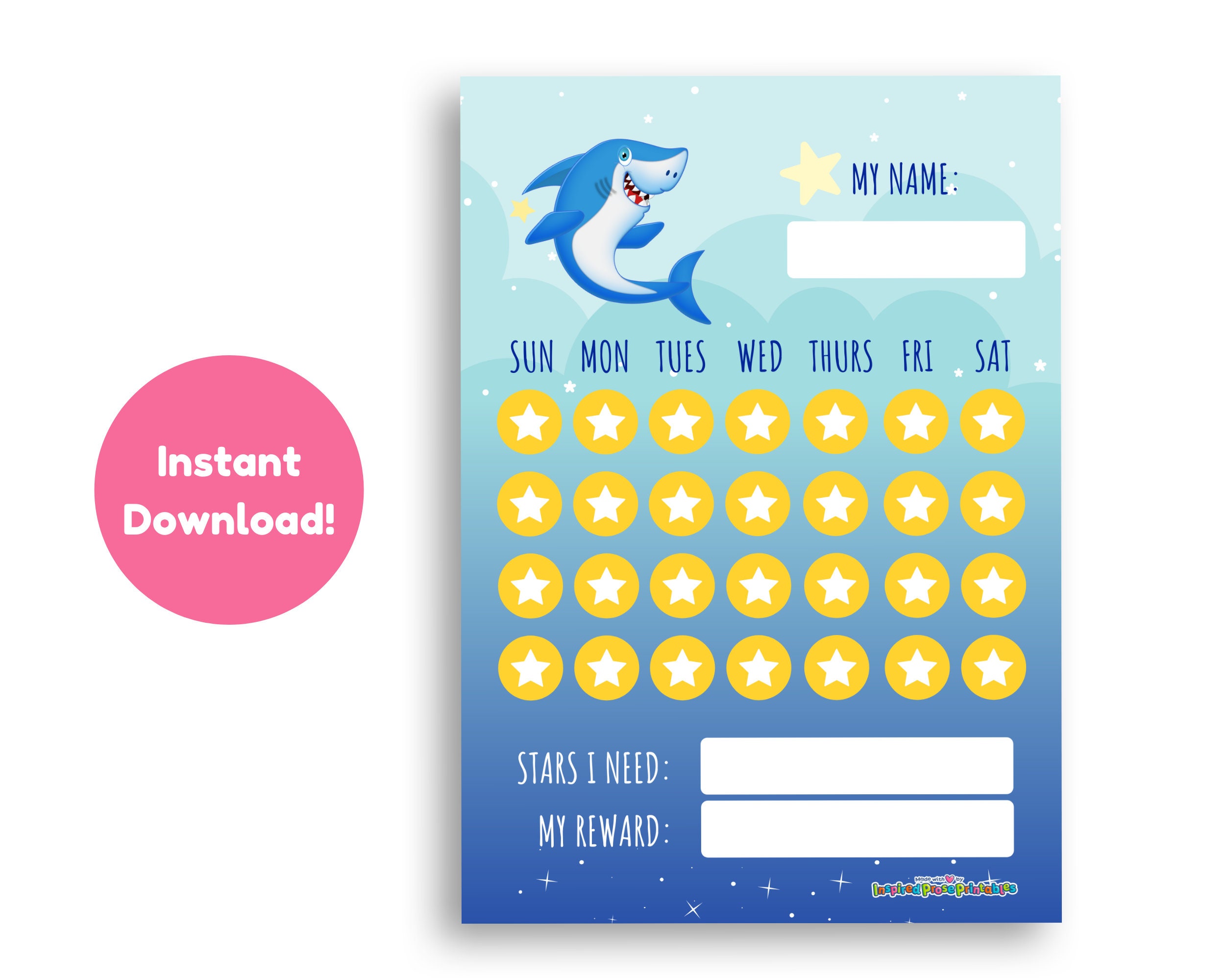 Shark Behavior Chart Printable, Kid Routine Sticker Chart, Also Use as ...