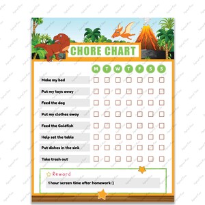 Chore Chart for Kids Printable Dinosaur Daily Routine Chart - Etsy