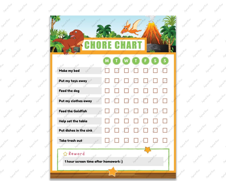 Chore Chart for Kids Printable Dinosaur Daily Routine Chart - Etsy