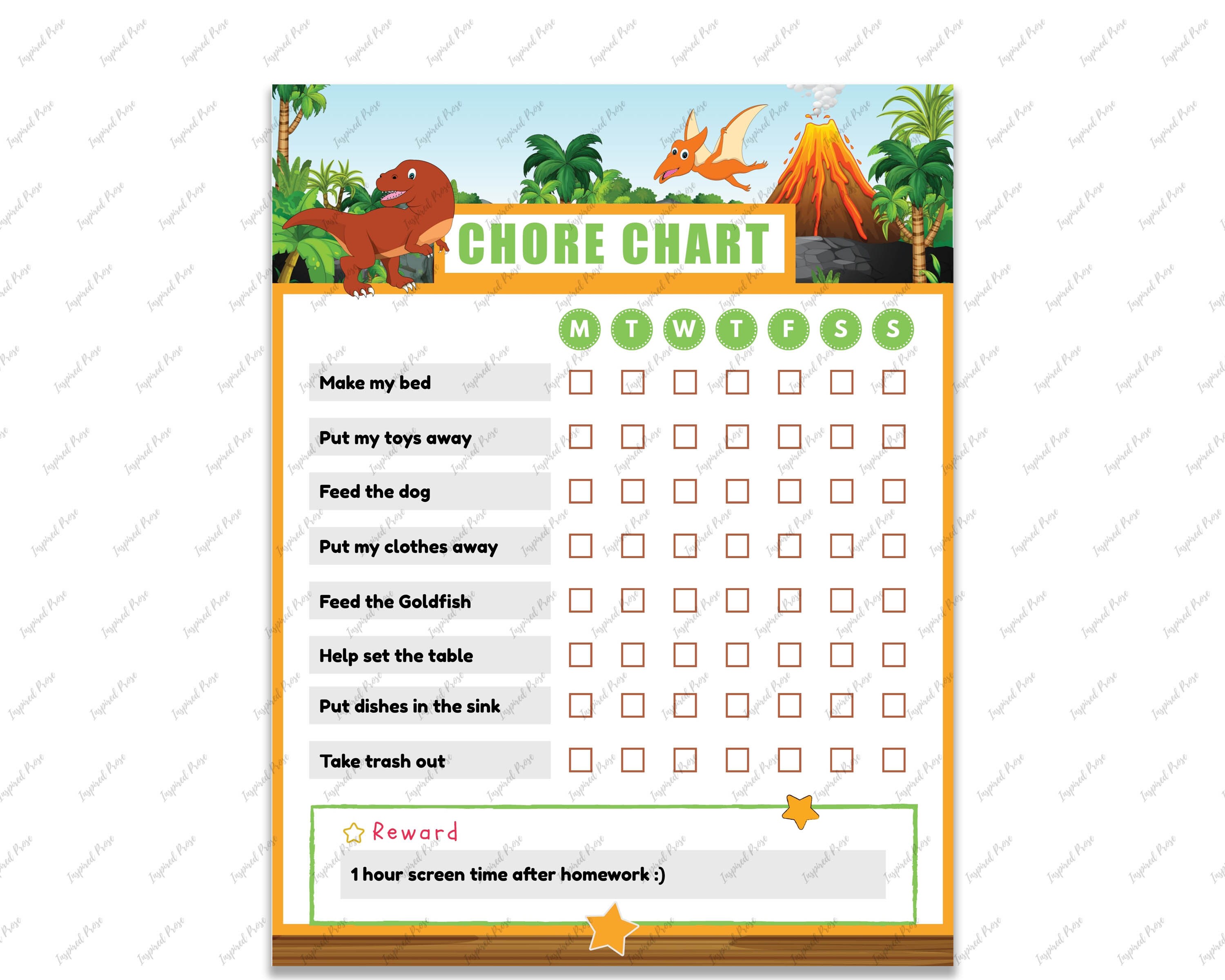 Chore Chart for Kids Printable Dinosaur Daily Routine Chart | Etsy