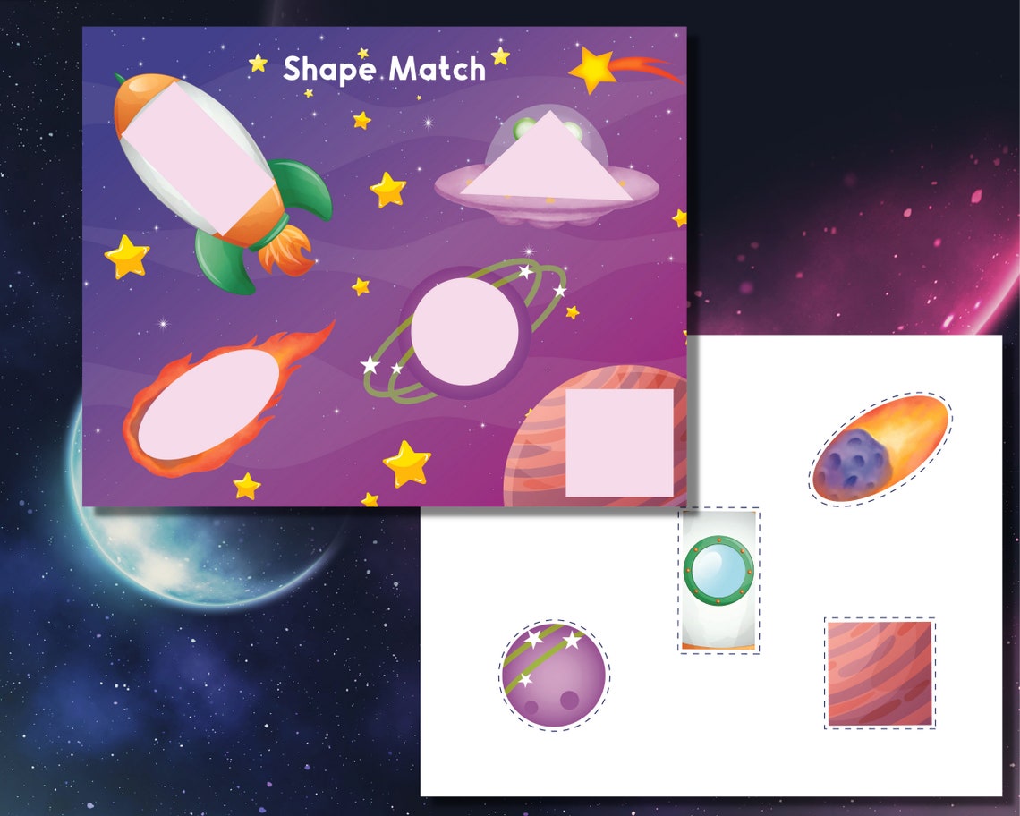 Space Shape Matching Worksheet, Learning Shapes Solar System Activity, Printable for Homeschool ...