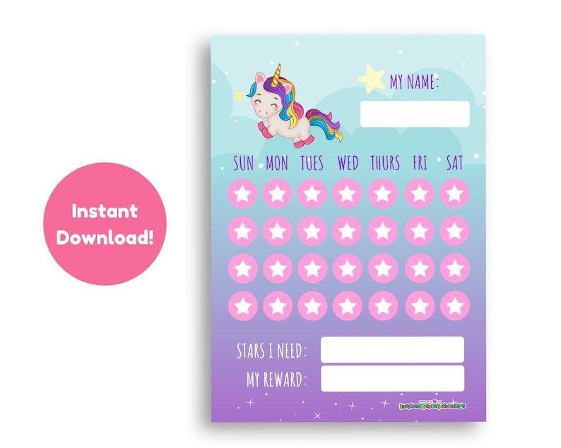 Printable Sticker Reward Chart Unicorn Behavior Chart Also - Etsy