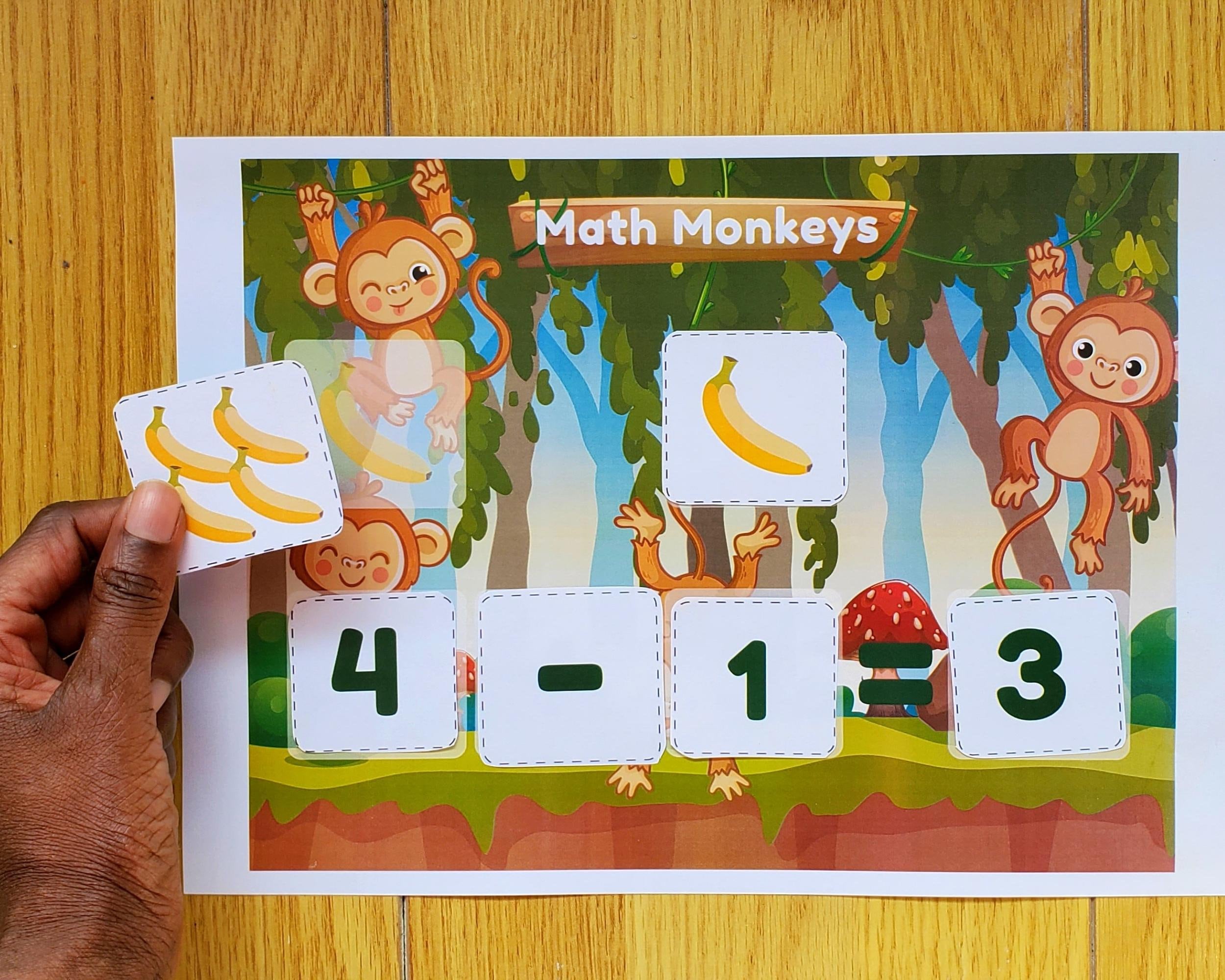 Monkey Addition and Subtraction Worksheet for Kindergarten Math ...