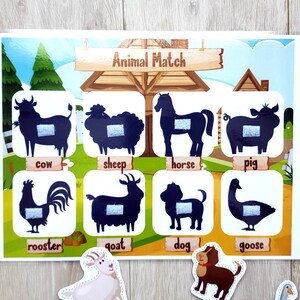 Animal Matching Game, on the Farm Busy Book Printable Worksheet for ...