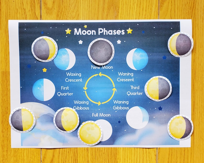 Moon Phases Matching Printable, Montessori Outer Space Activity and ...