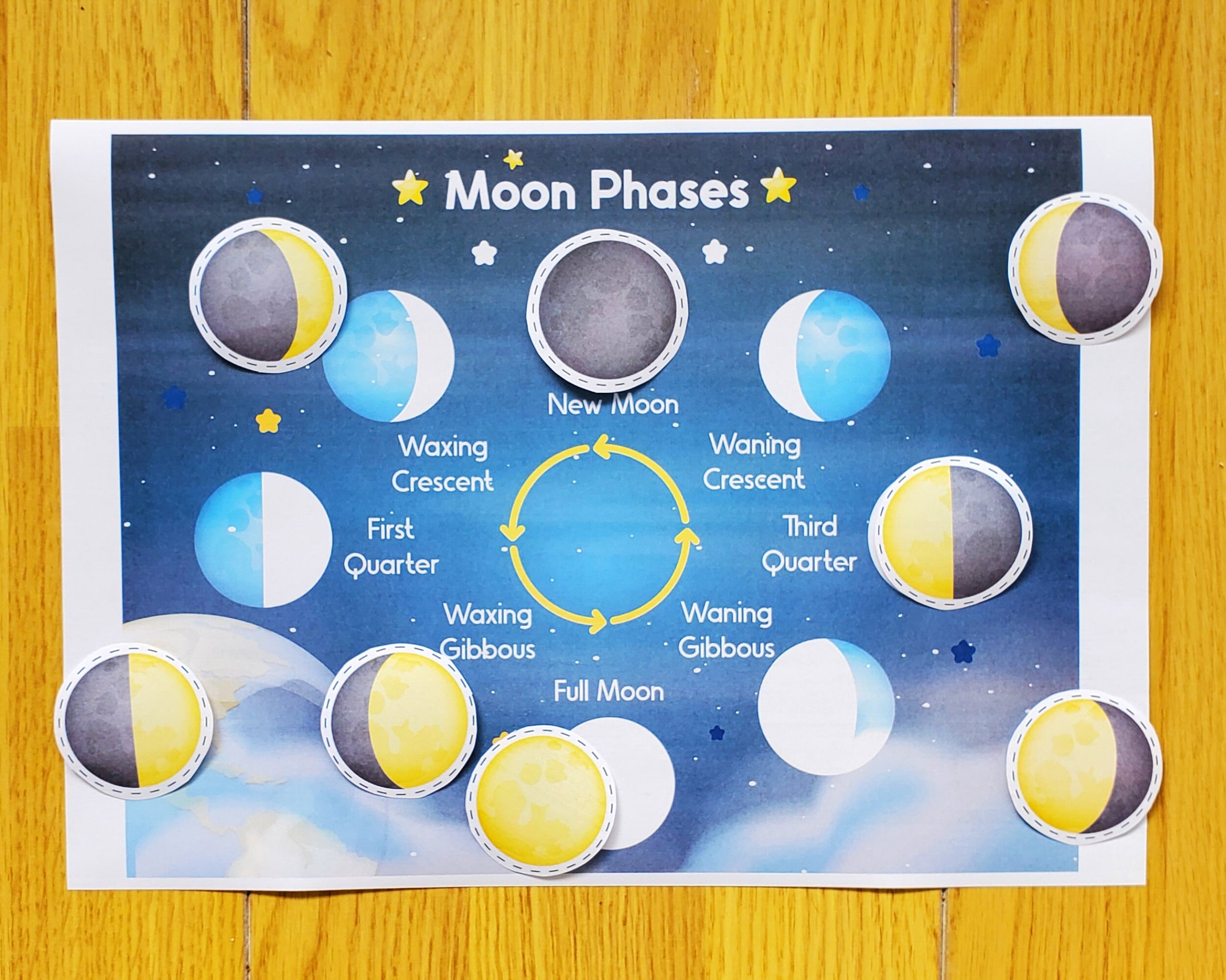 Moon Phases Matching Printable, Montessori Outer Space Activity and ...