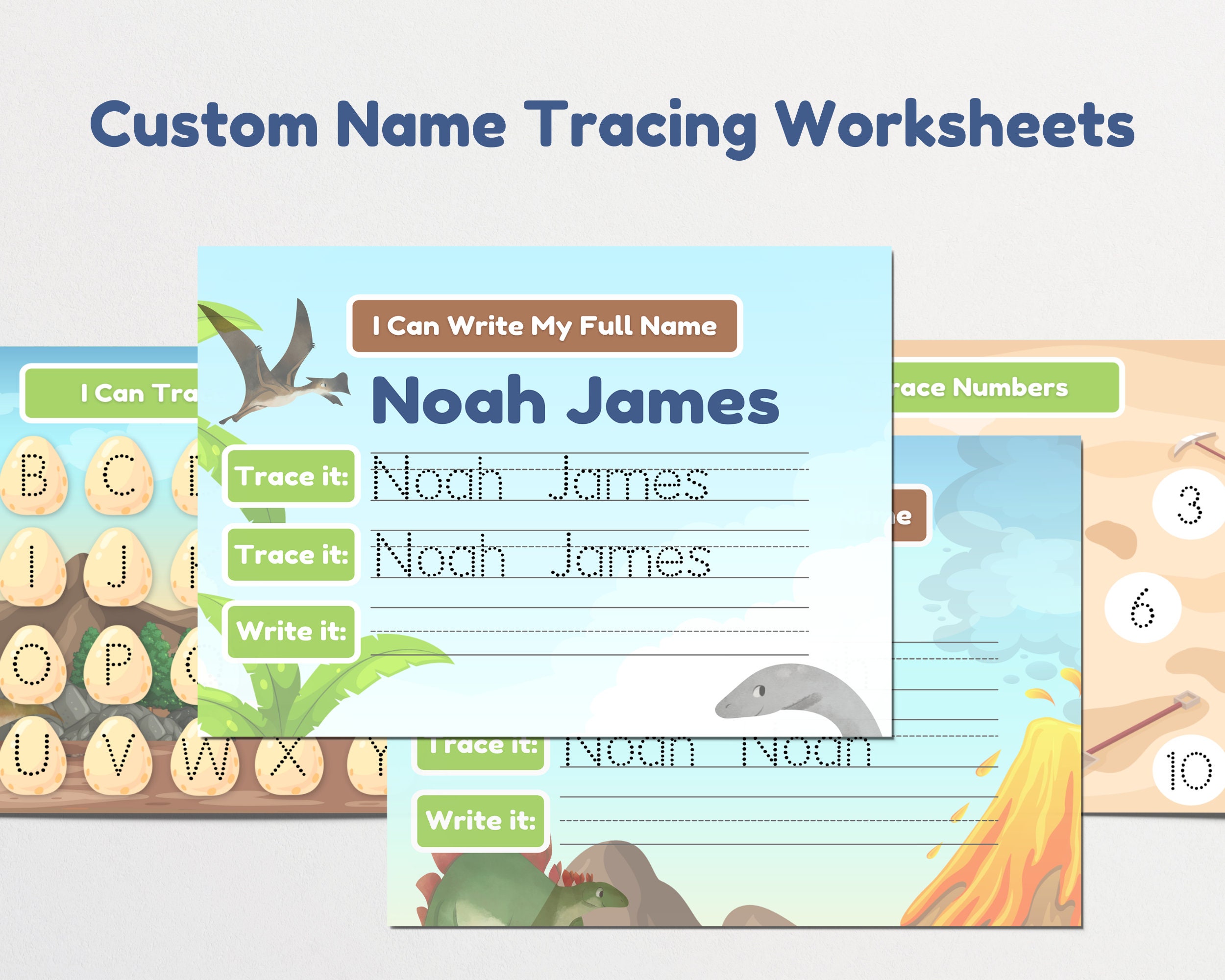 Dinosaur Name Tracing Sheet, Custom Handwriting Practice Worksheet for ...