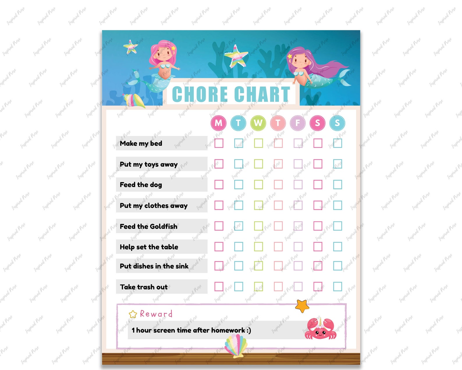 Chore Chart for Kids Printable Mermaid Daily Routine Chart - Etsy