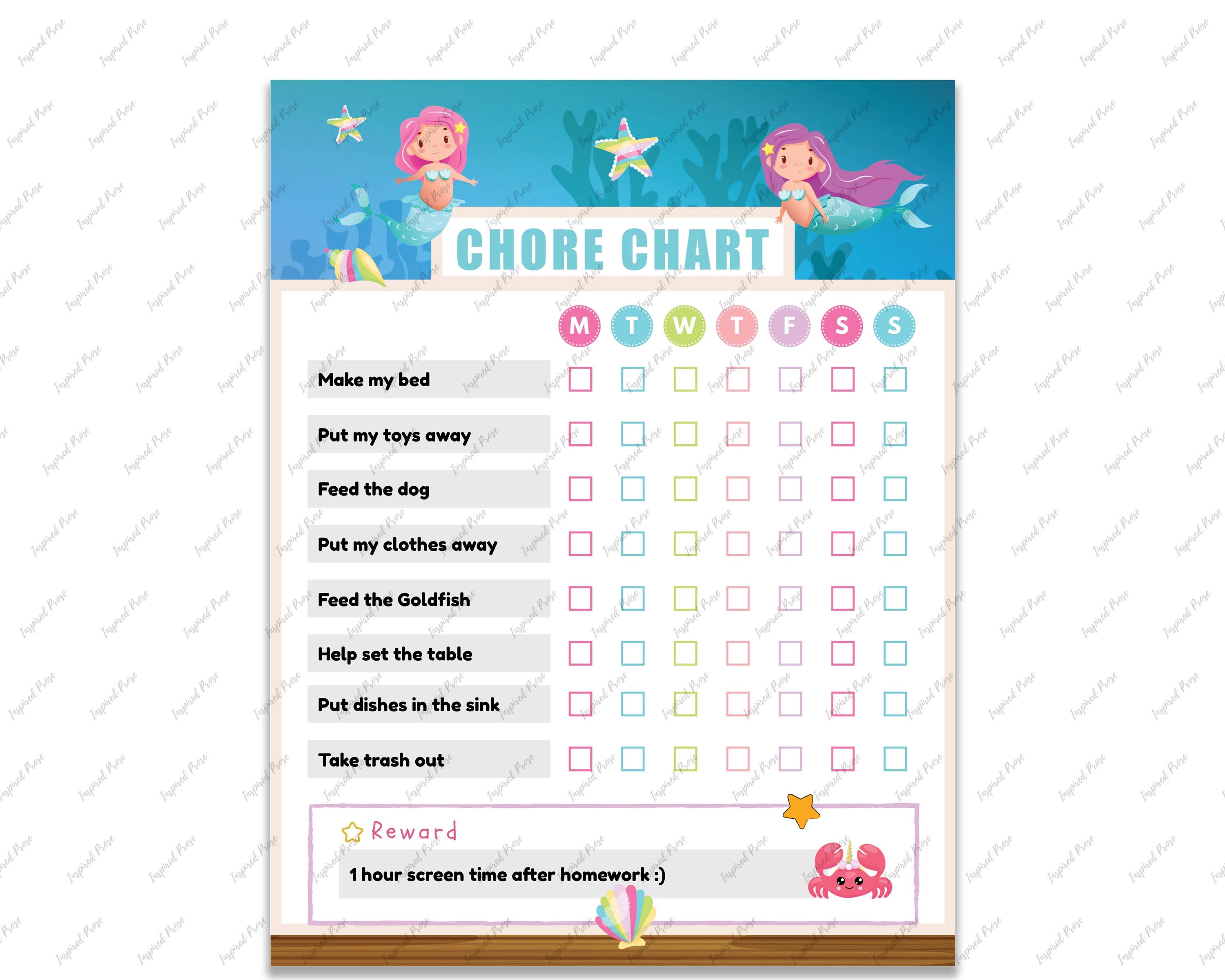 Chore Chart for Kids Printable | Mermaid Daily Routine Chart - Etsy