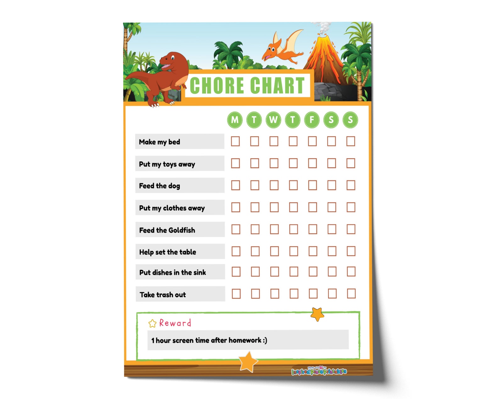 Chore Chart for Kids Printable Dinosaur Daily Routine Chart - Etsy